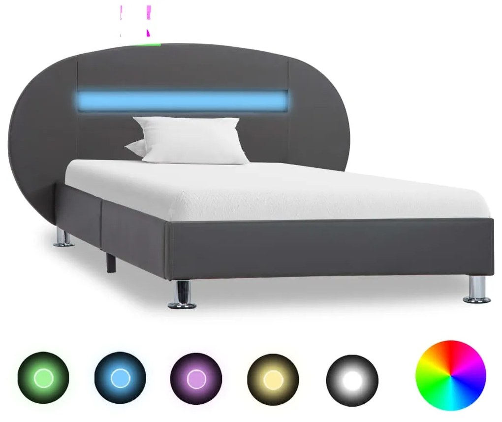 Rám postele s LED světlem šedý umělá kůže 90 x 200 cm - Default Title