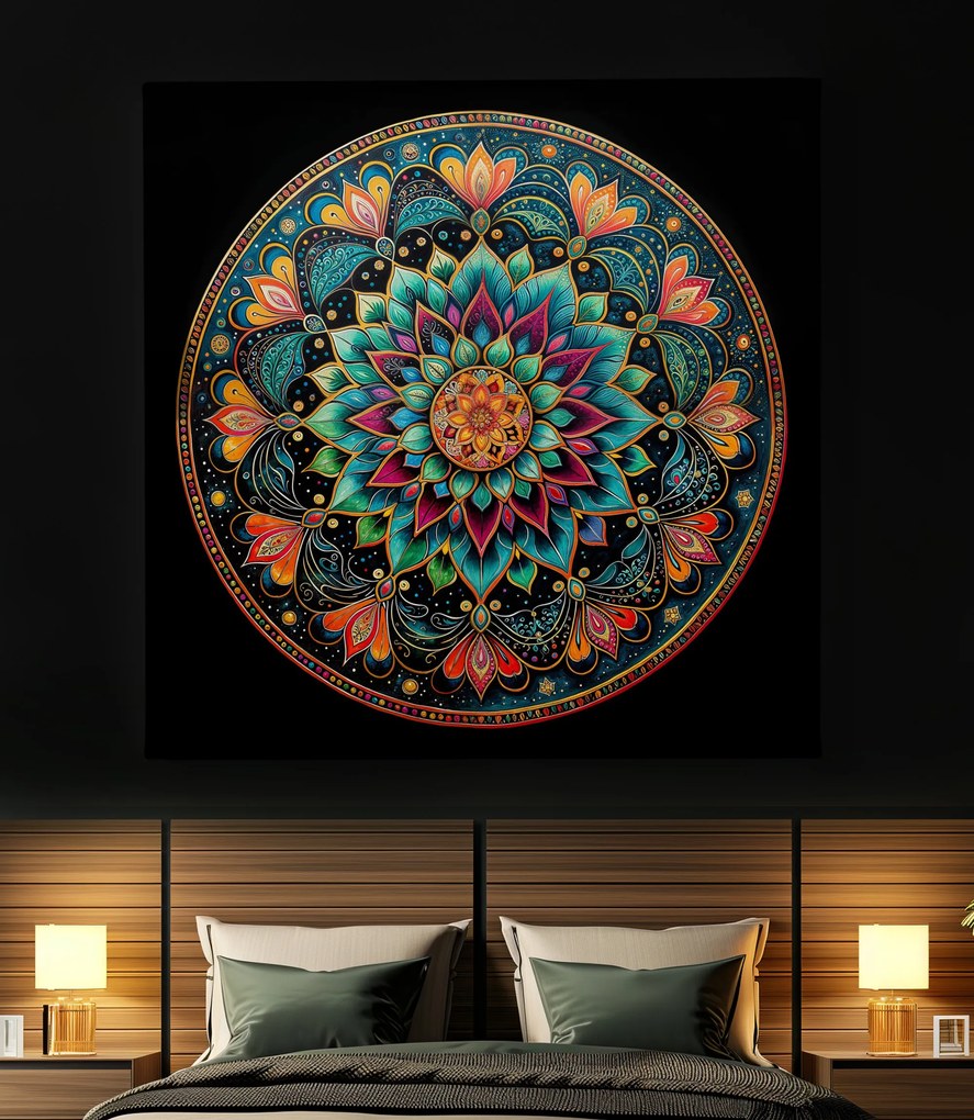 Obraz na plátně - Mandala Zlatý emerald FeelHappy.cz Velikost obrazu: 140 x 140 cm