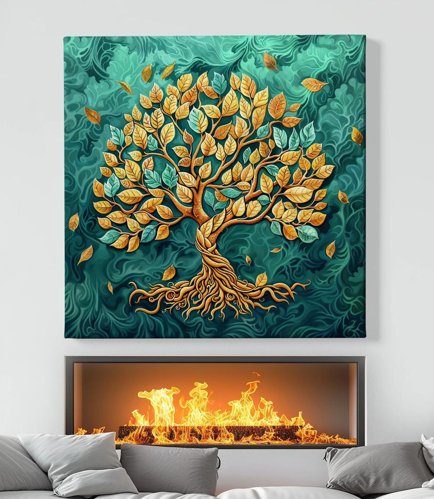 Obraz na plátně - Strom života Zlatá hojnost FeelHappy.cz Velikost obrazu: 140 x 140 cm