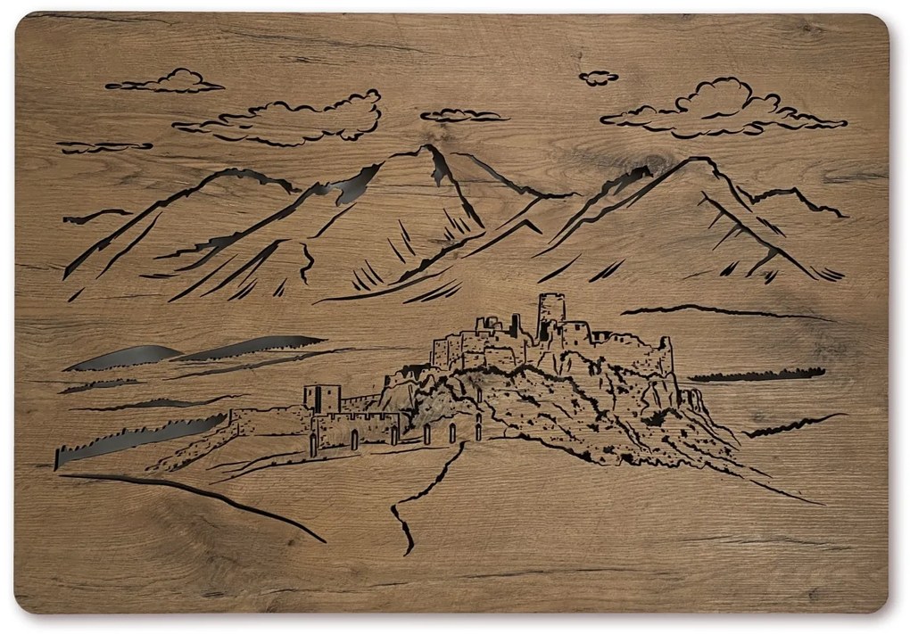 Li-Go "Spišský hrad" světelný obraz s baterií 90x62cm varianta: ovládání na obraze bez dálkového ovladače, provedení: dub světlý