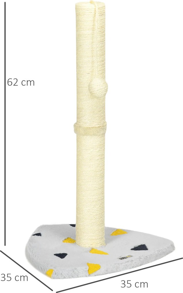 Škrabací podložka PawHut pro kočky s plyšovým designem a hracím míčkem, robustní jutový provaz, kompaktní rozměry 35 x 35 x 62 cm, světle šedá a béžo…