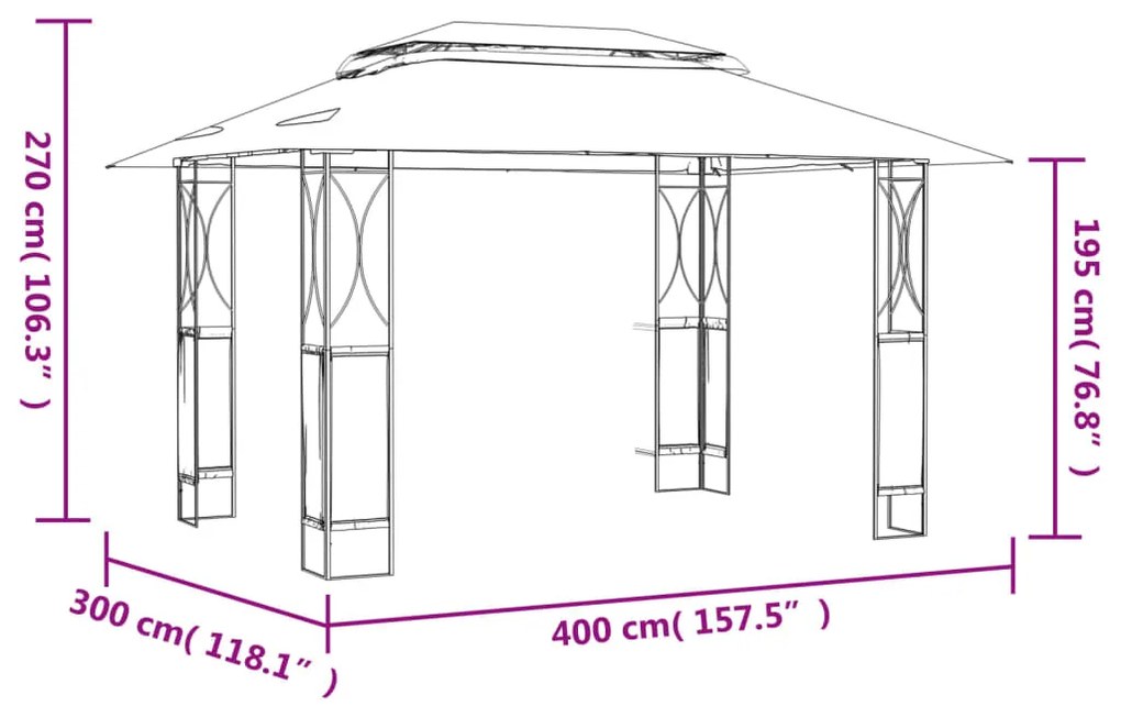 Altán se střechou antracitový 400 x 300 x 270 cm ocel,  360142