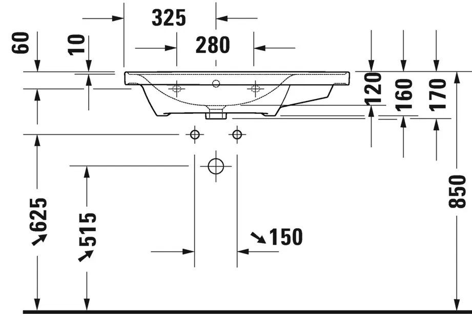 Duravit D-Neo - Umyvadlo do nábytku asymetrické 800 x 480 mm, umyvadlo vlevo, bez plochy pro armaturu, bílá 2369800060