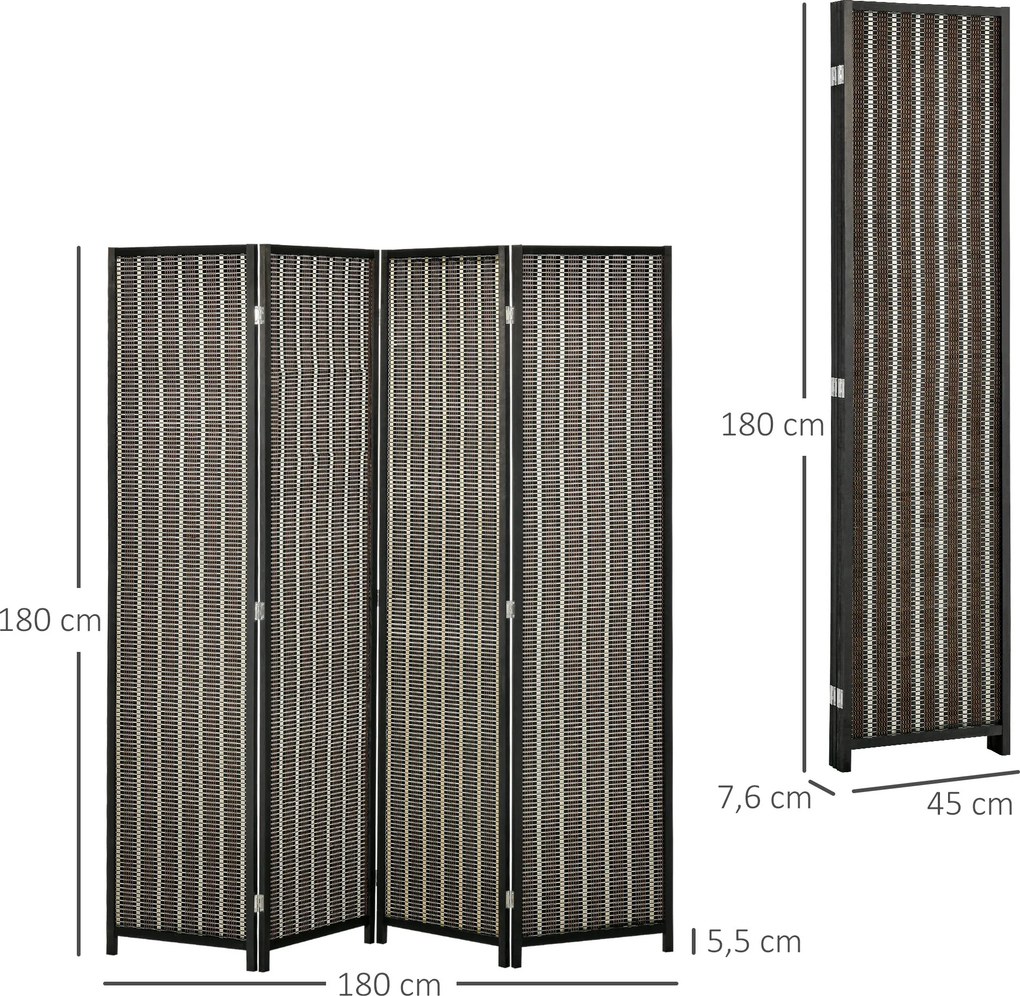 HOMCOM 4-panelový paraván 180 x 180 cm, bambusová zástěna, skládací, oddělovací stěna pro obývací pokoj, hnědá