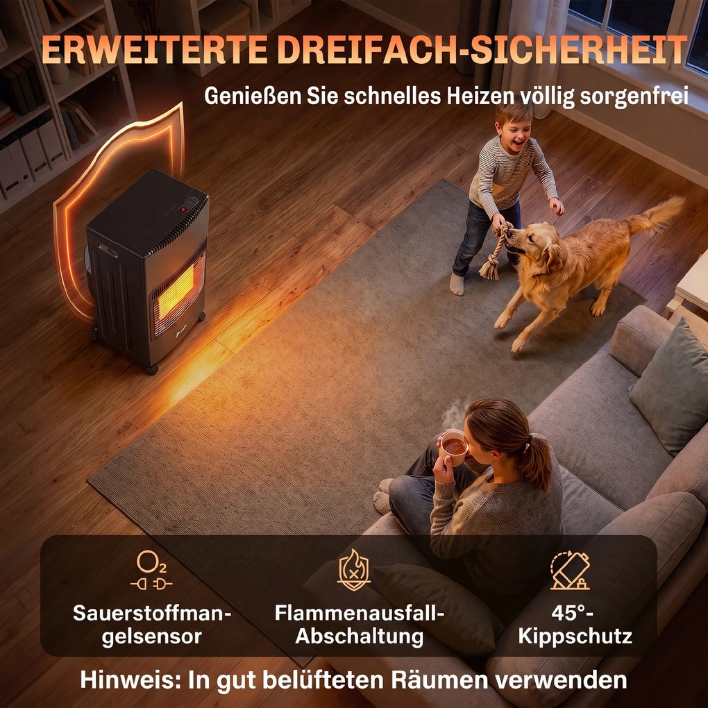 Outsunny Plynový topič venkovní 1,5-4,2 kW sklopný terasový topič s kolečky, ochranným krytem, 3 výkonnostními stupni, hadicí