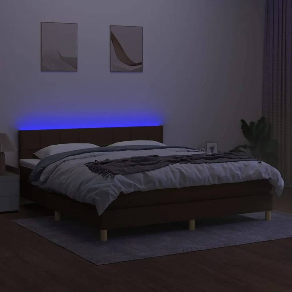 Box spring postel s matrací a LED tmavě hnědá 160x200 cm textil 3133728