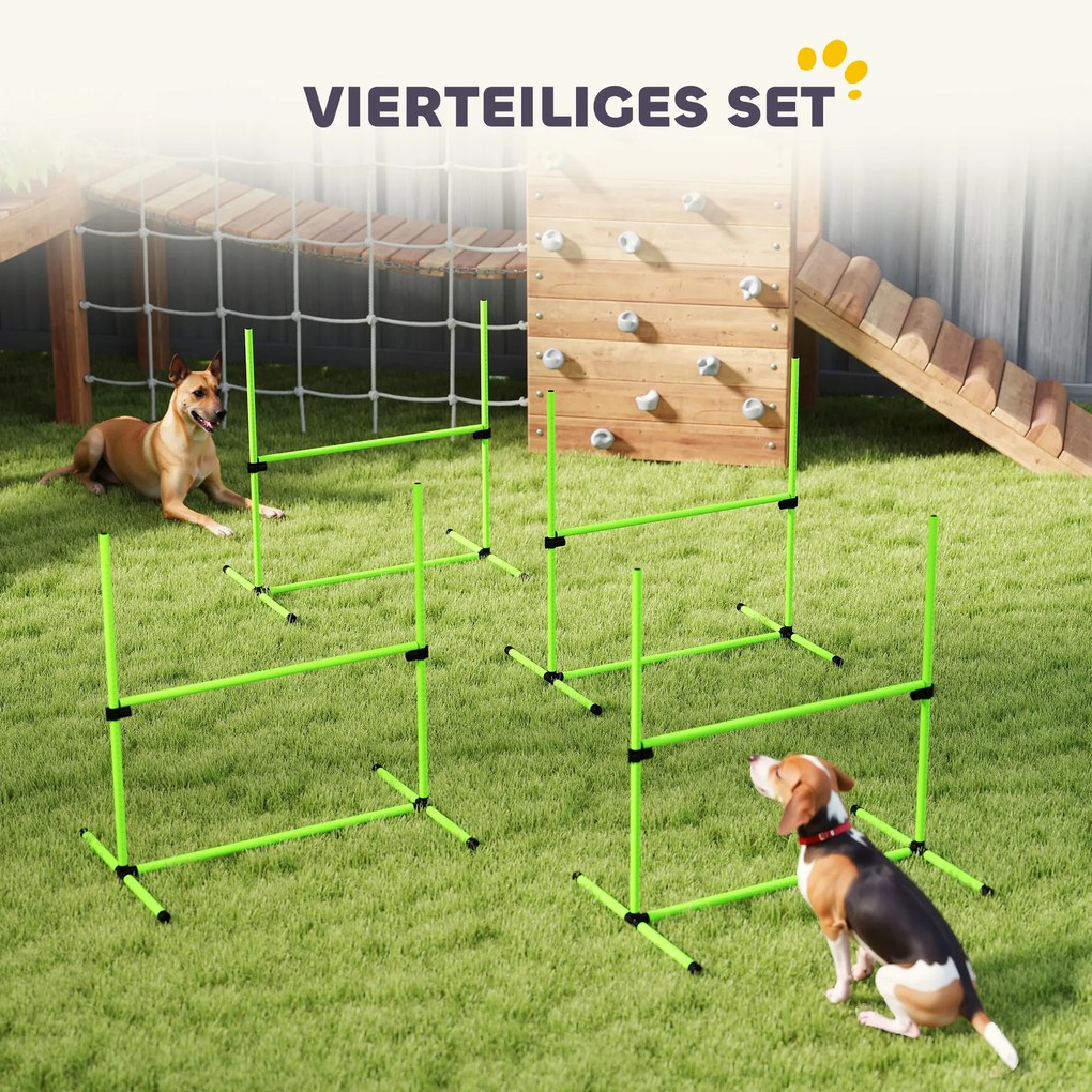 PawHut Agility set pro psy 4dílné výškově nastavitelné agility vybavení se 4 překážkami Přepravní taška 99 x 65 x 94 cm zelená