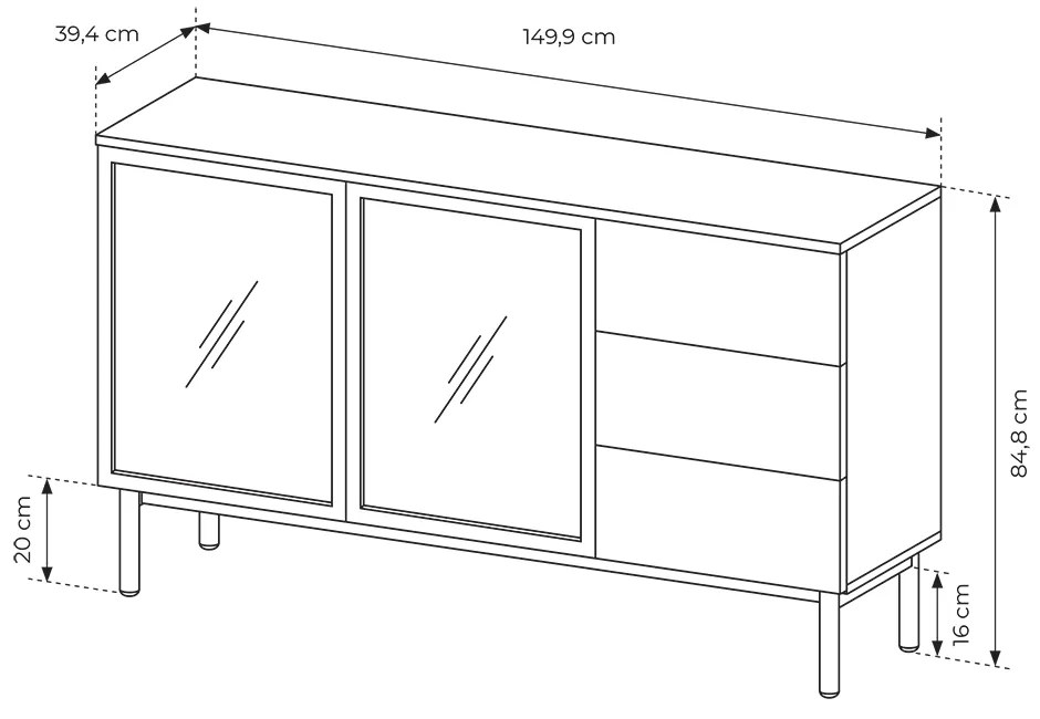 LANG c | komoda 150 2D3S + LED osvětlení | 150 cm | černá/dub evoke