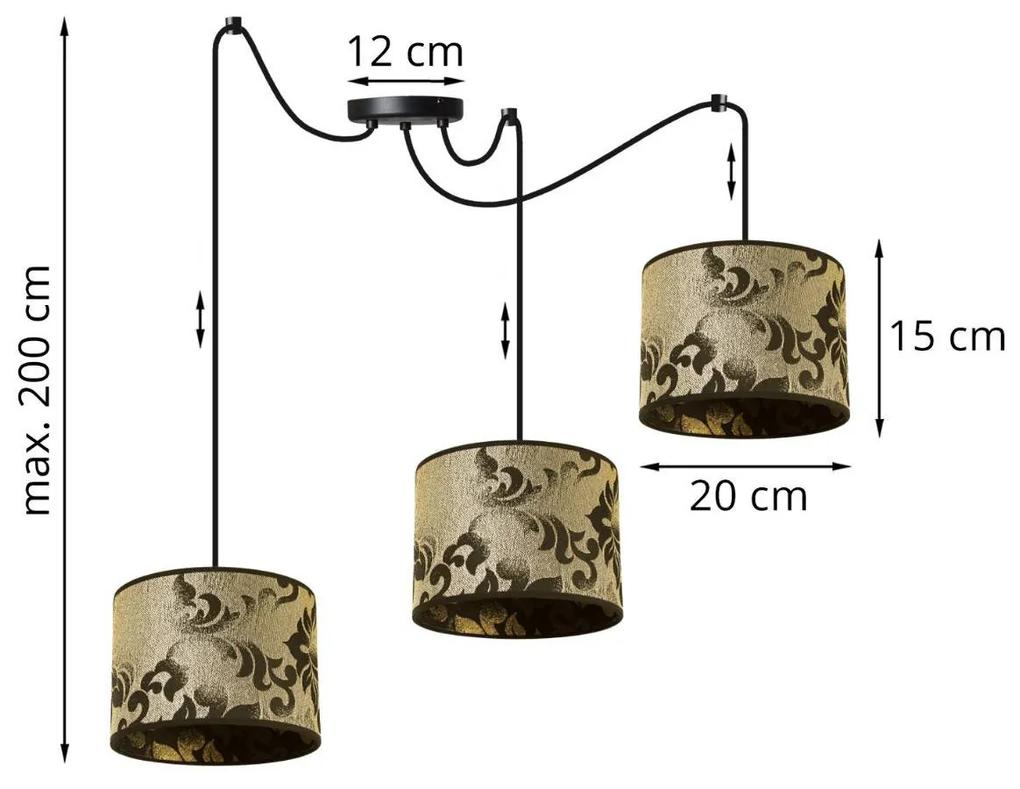 Závěsné svítidlo WERONA SPIDER 1, 3x černé/zlaté textilní stínítko se vzorem