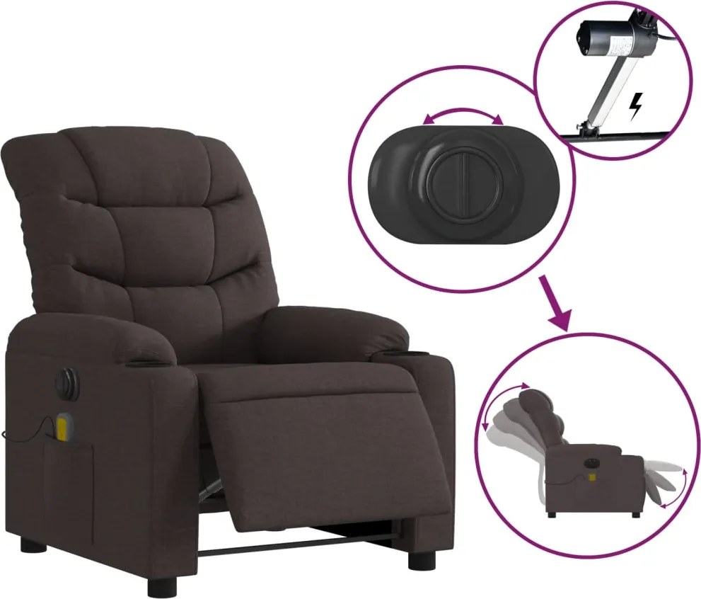Elektrické masážní polohovací křeslo tmavě hnědé textil 3206641