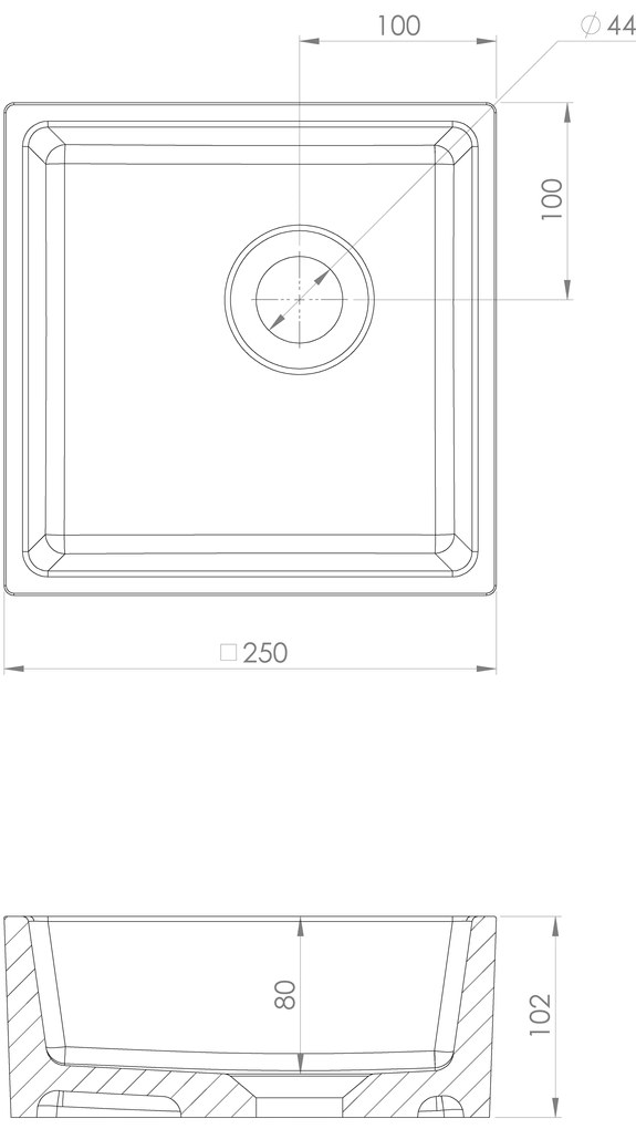 Sapho Sanna umyvadlo na desku 25 x 25 cm bez otvoru pro baterii bez přepadu litý mramor bílá SN250