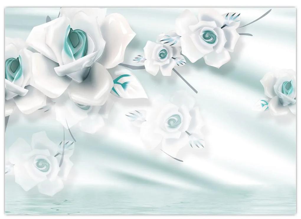 Skleněný obraz - Tyrkysové květy růží (70x50 cm)