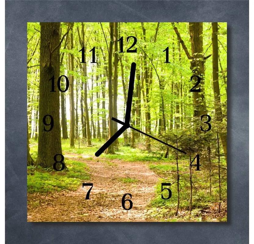 Nástěnné hodiny obrazové na skle - Cesta v lese