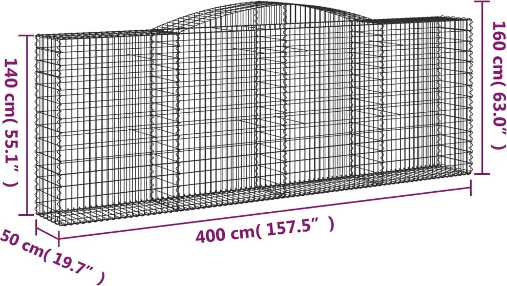 Klenuté gabionové koše 6 ks 400x50x140/160cm pozinkované železo 3147026