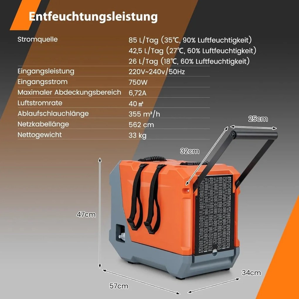 Costway Elektrický odvlhčovač s vypouštěcí hadicí 85L/T