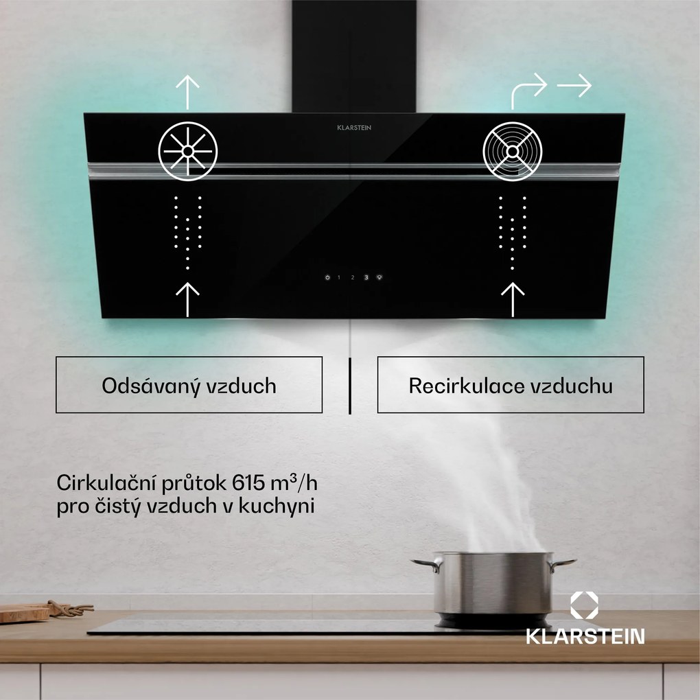 Klarstein Alina digestoř | 90 cm | 615 m³/h | Tichá | Energetická třída A