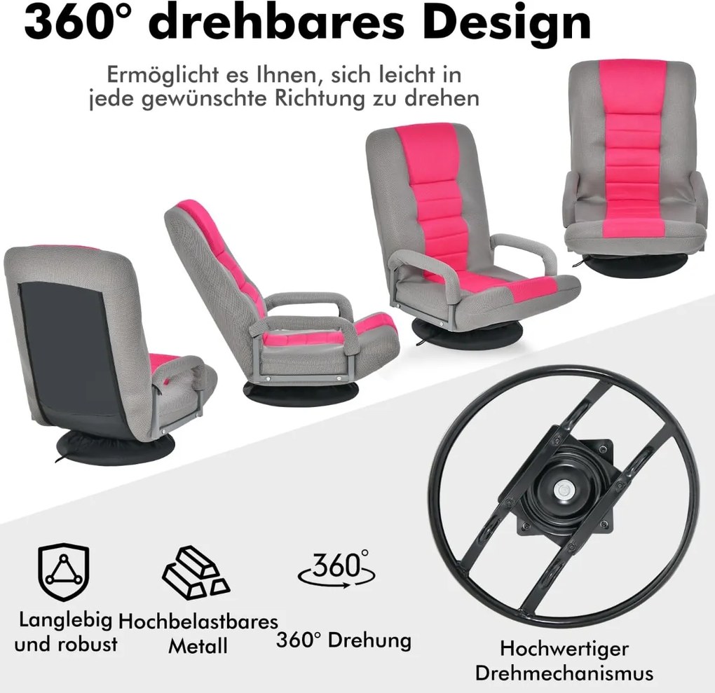 Costway 360° otočná podlahová židle s 6 směry nastavitelným opěradlem područek