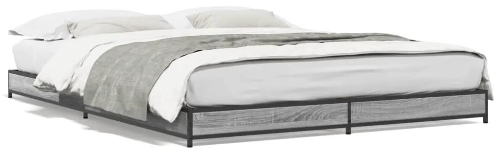 Rám postele šedý sonoma 140 x 190 cm kompozitní dřevo a kov - Default Title