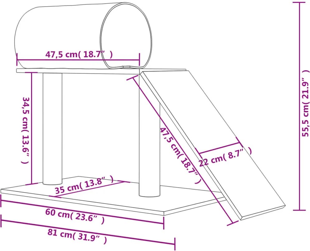 Škrabadlo pro kočky s tunelem a žebříkem světle šedé 55,5 cm 171790