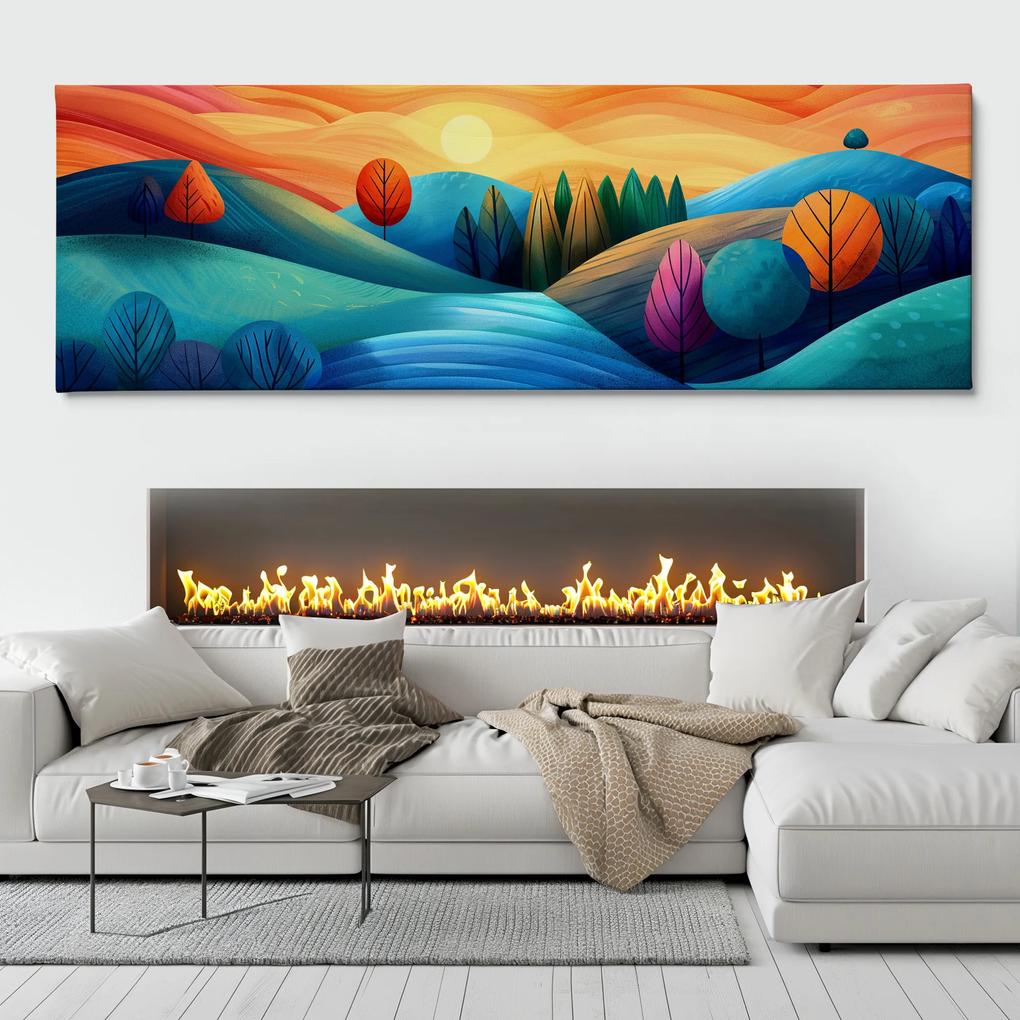 Obraz na plátně - Malé lesíky se západem slunce FeelHappy.cz Velikost obrazu: 180 x 60 cm