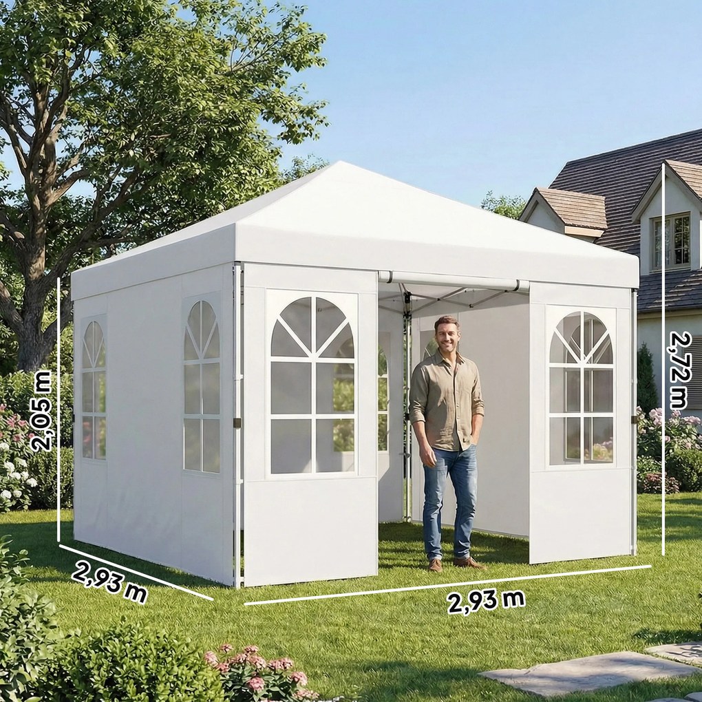 Outsunny skládací altán 3x3 m Pop-up s UPF50+ 4 odnímatelné boční díly nastavitelné výšky a cestovní taška bílá