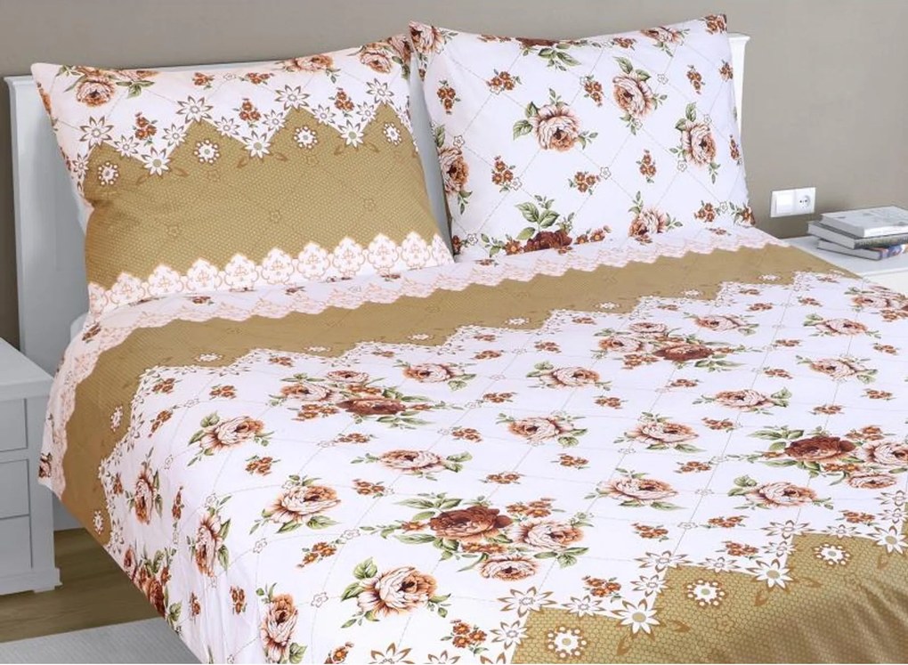Bavlněné povlečení na dvoudeku Hnědá 90/307 - 200x220 cm, 2ks 70x90 cm (200 cm šířka x 220 cm délka prodloužená)