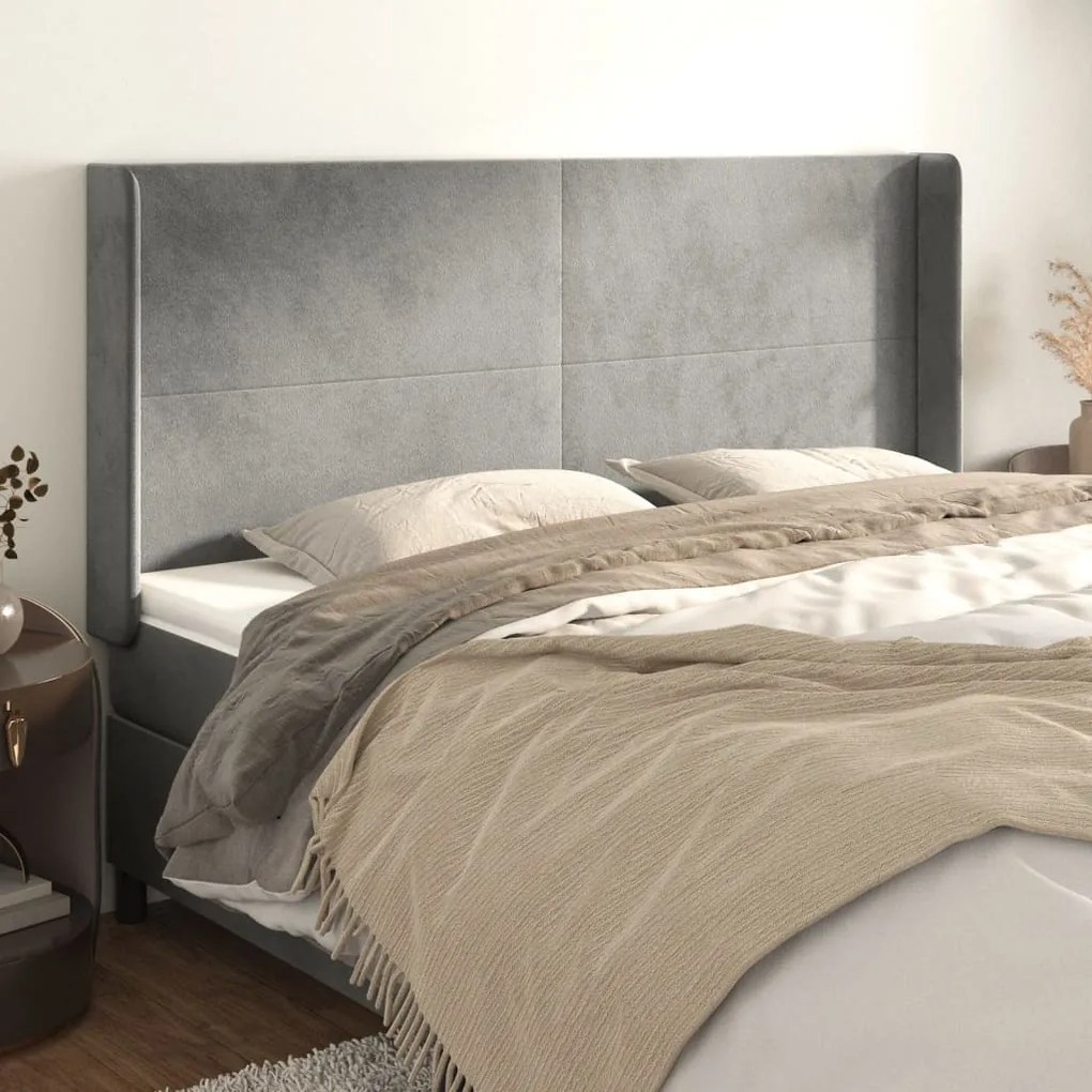 Čelo postele typu ušák světle šedé 203x16x118/128 cm samet 3119366