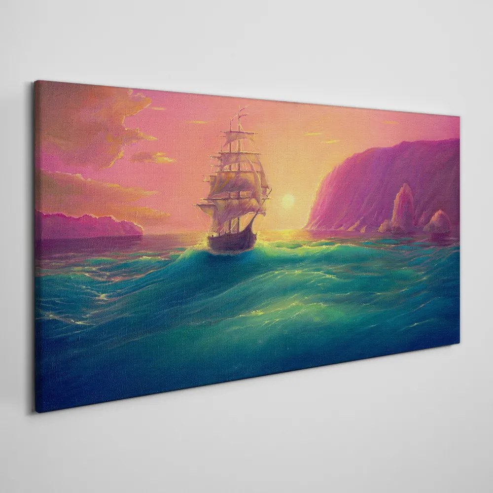 Obraz na plátně Moře západ slunce lodi