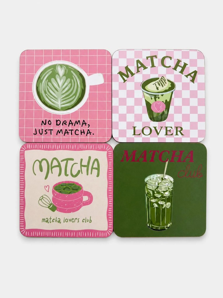 Sinsay - Podtácky pod hrnky s matcha motivem 4 ks - zelená