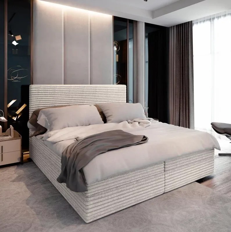 Čalouněná postel boxspring ISPIRA 140x200 cm krémová Matrace: Matrace Bonell pružinová