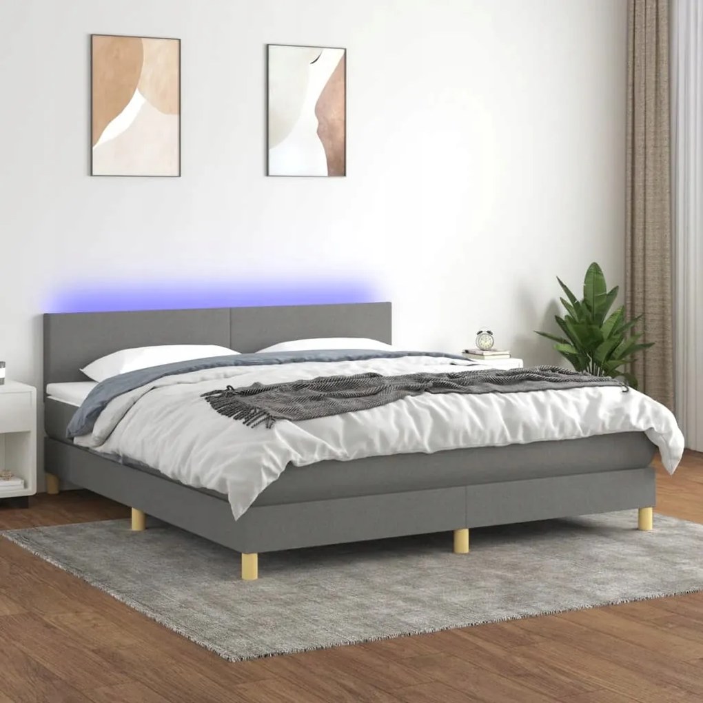 Box Spring Postel S Matrací A Led Textil Tmavě Šedá Hladký design 180 x 2