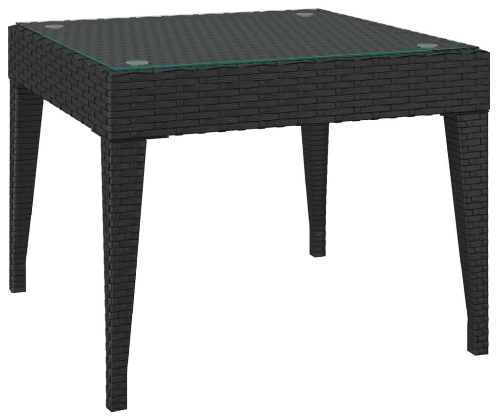 vidaXL Odkládací stolek černý 50 x 50 x 38 polyratan a tvrzené sklo