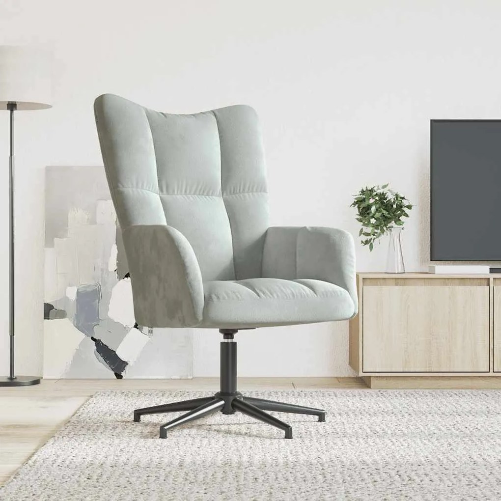 Relaxační křeslo světle šedé samet 328095