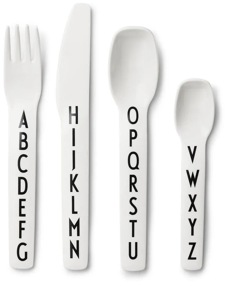 4dílná sada bílých dětských příborů Design Letters