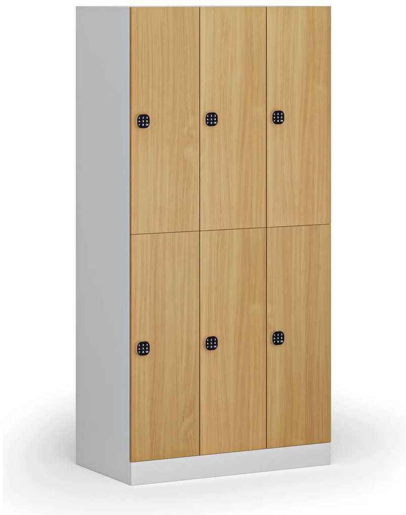 Šatní skříňka S1 s úložnými boxy, 6 boxů, 1850 x 900 x 500 mm, kódový zámek, laminované dveře, buk