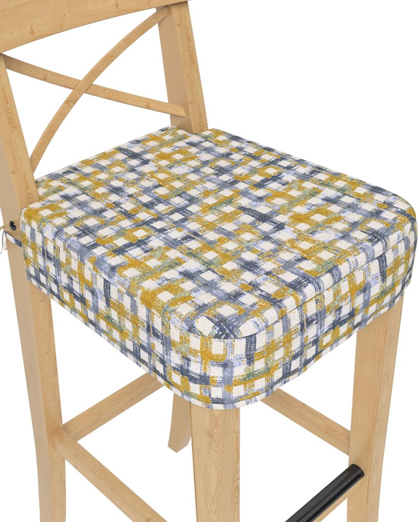 Sedák na židli IKEA Ingolf - barová barva modrá látka pletený vzor, vzorované