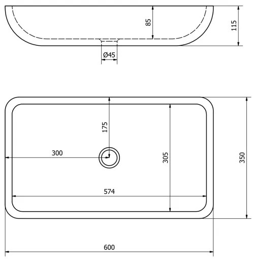 Sapho - Umyvadlo na desku BLOK 60x35 cm kámen/matná černá