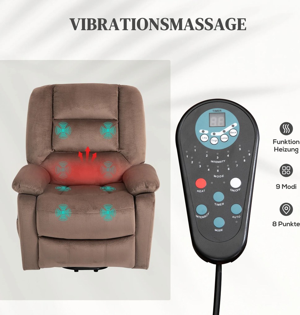HOMCOM TV křeslo se stojanem, elektrické polohovací křeslo, s masážní funkcí, funkcí polohování, vyhřívání, polyester, 90x93x110cm | Aosom