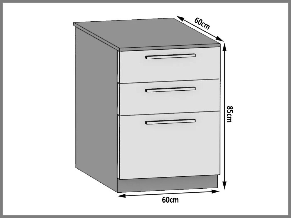 Kuchyňská skříňka Belini spodní se zásuvkami 60 cm šedý mat s pracovní deskou  TOR SDSZ60/0/WT/SR/0/B1