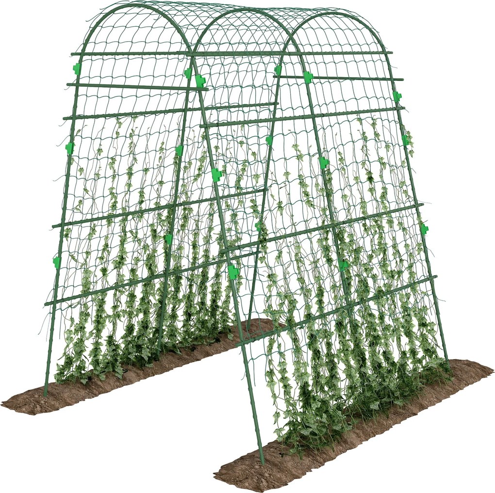 Outsunny Kovový Trellis, Nepodléhající Korozi pro Popínavé Rostliny, Trellis pro Okurky 144 x 167 x 206 cm, Zahradní Trellis pro Rajčata, Zeleninu, Kv