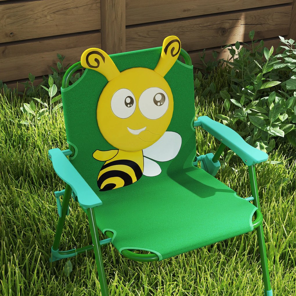 Sada zahradního nábytku pro děti, židle, stůl, slunečník, včelí design, zelená+žlutá