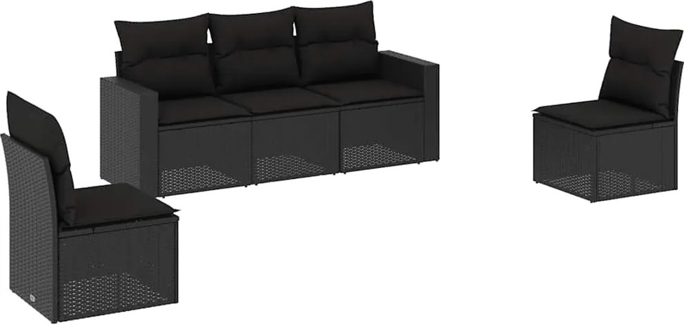 5dílná zahradní sedací souprava s poduškami černá polyratan 3218775