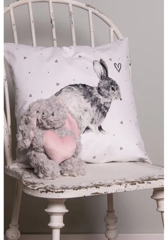 Černo-bílý povlak na polštář s motivem zajíčka Bunnies in Love – 45x45 cm