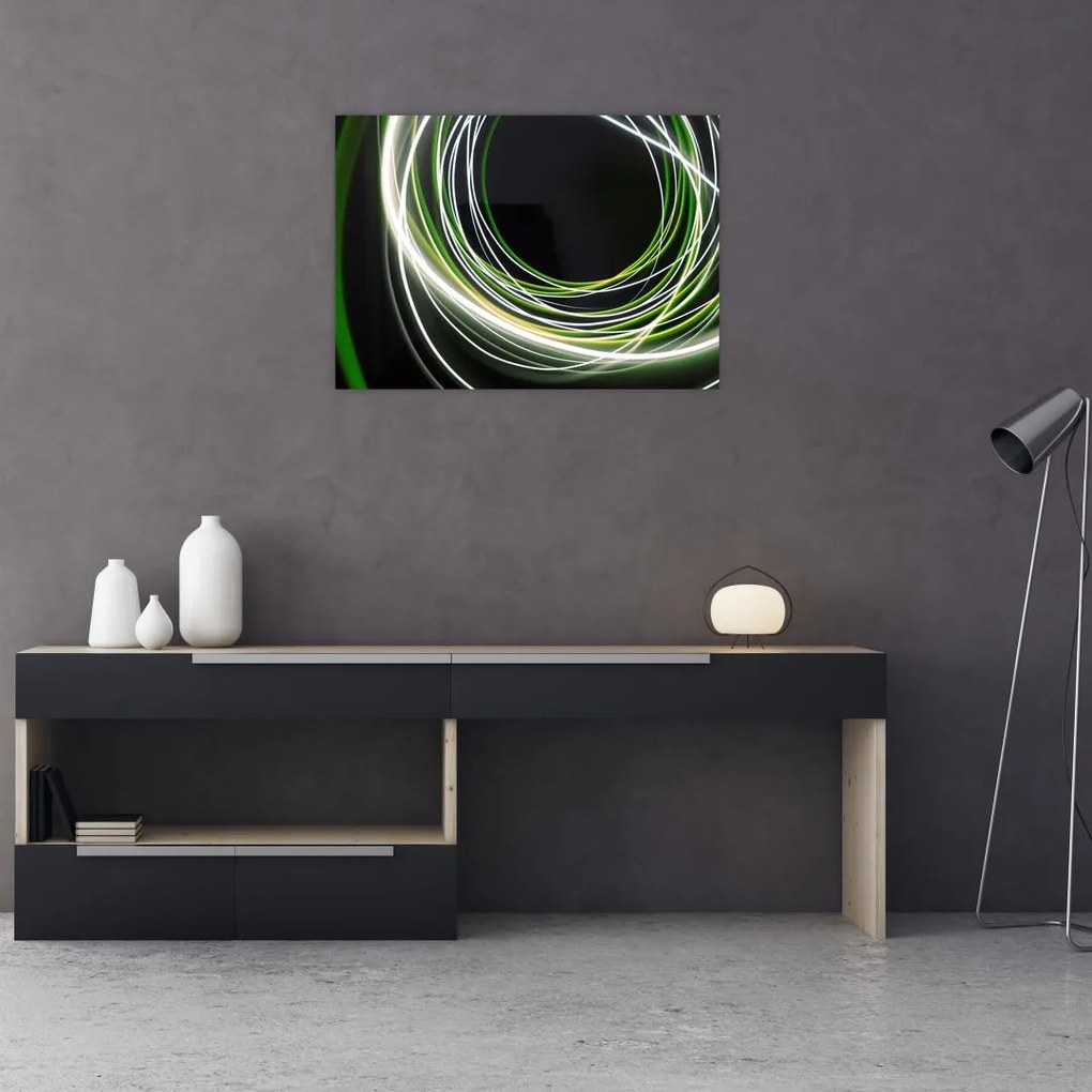 Skleněný obraz zelených čar (70x50 cm)