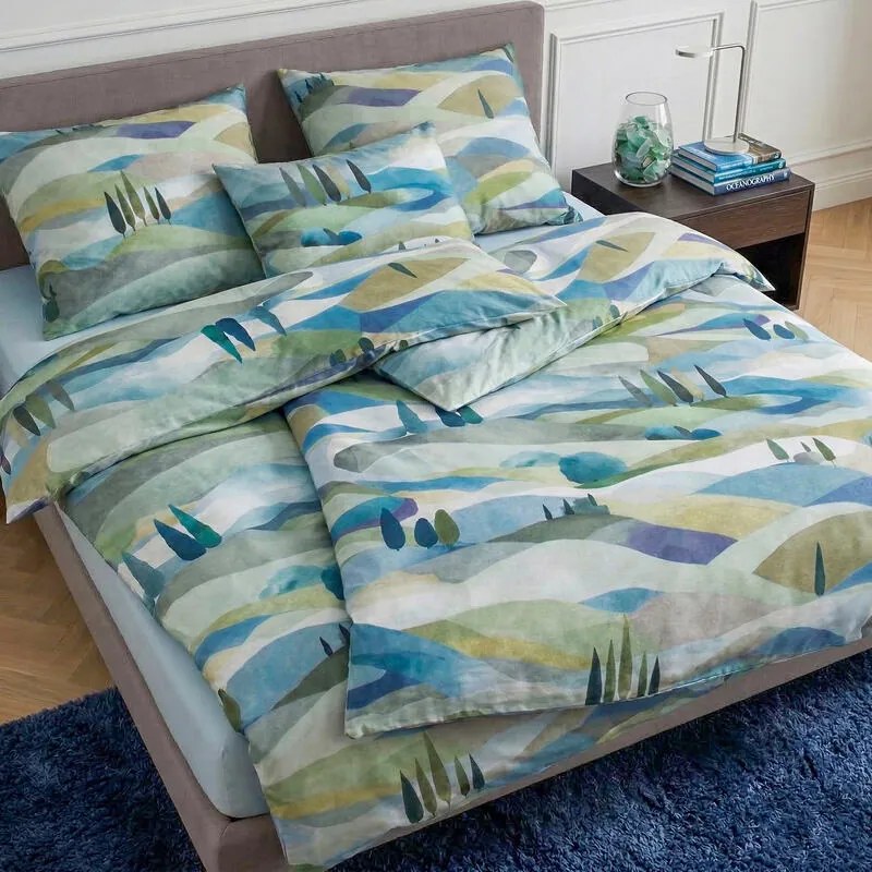 SCANquilt povlečení SATÉN DESIGN tuscany zelenomodrá 140 x 200/70 x 90 cm