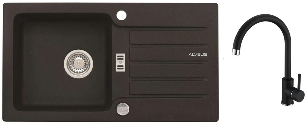 Alveus - Set dřezu Niagara 30 a baterie Kati, s ovládáním odpadu, carbon SETA25918