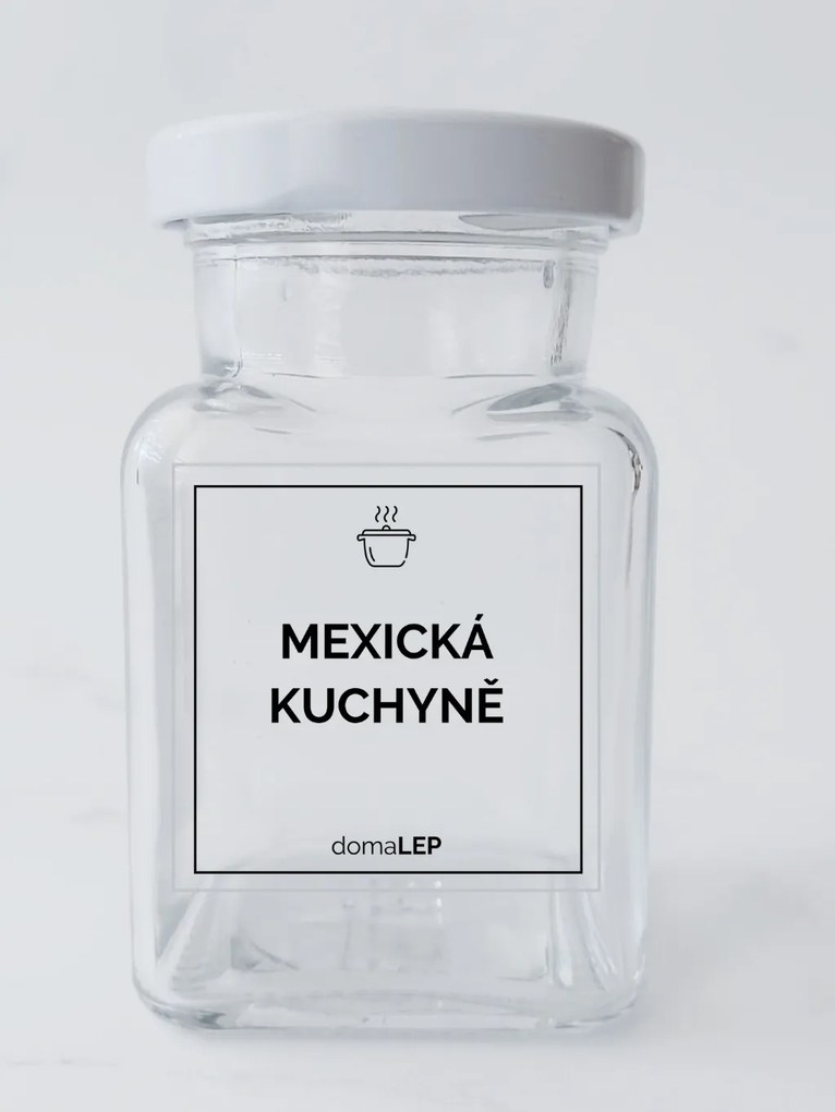 Samolepka na kořenky MEXICKÁ KUCHYNĚ průhledná 5 × 5 cm tučné písmo