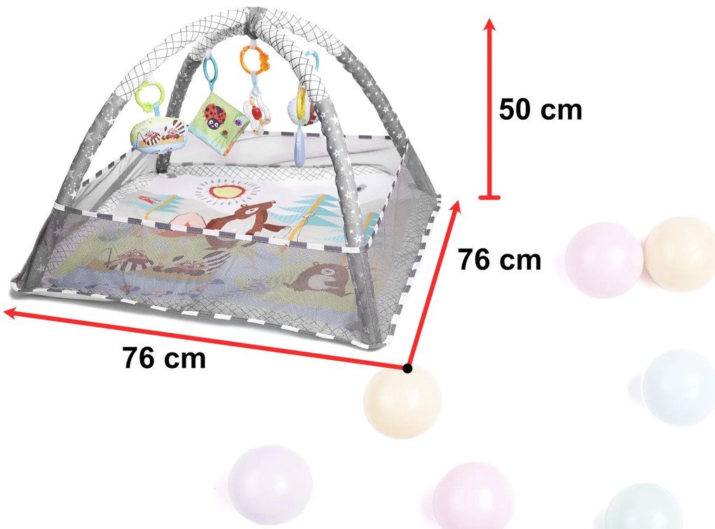 IK Hrací deka s balónky a příslušenstvím - šedá