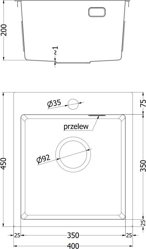 Mexen Solix, 1-komorový nerezový dřez 400 x 450 mm, broušená zlatá, 6401401000-55