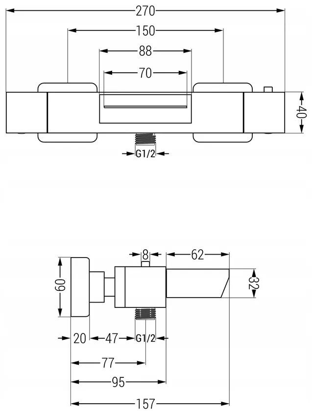 Vanová termostatická baterie MEXEN CUBE s vývodem na sprchu - černá matná - s vodopádem, 77360-70
